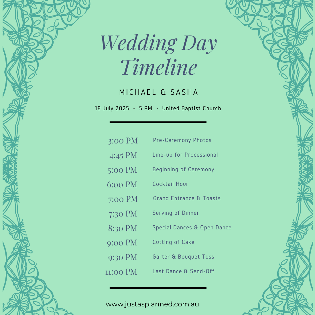 Your FREE Wedding Day Run sheet - Just As Planned Weddings